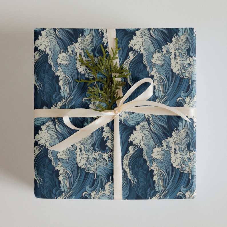 Japanese Ocean Waves Wrapping Paper Sheets Set of 3 Gift Wrap Ocean ...