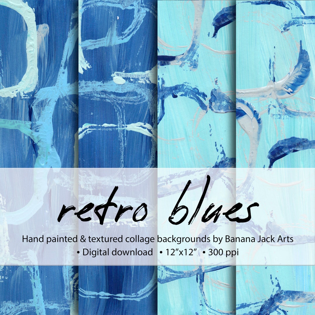 Retro Blues 12x12 Collage Papers, Instant Digital Download - Etsy