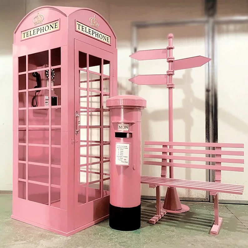 Pink Telephone Photo Booth Salon Photo Decoration Metal Telephone Booth ...