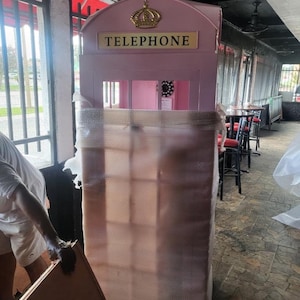 Pink Telephone Photo Booth Salon Photo Decoration Metal Telephone Booth ...