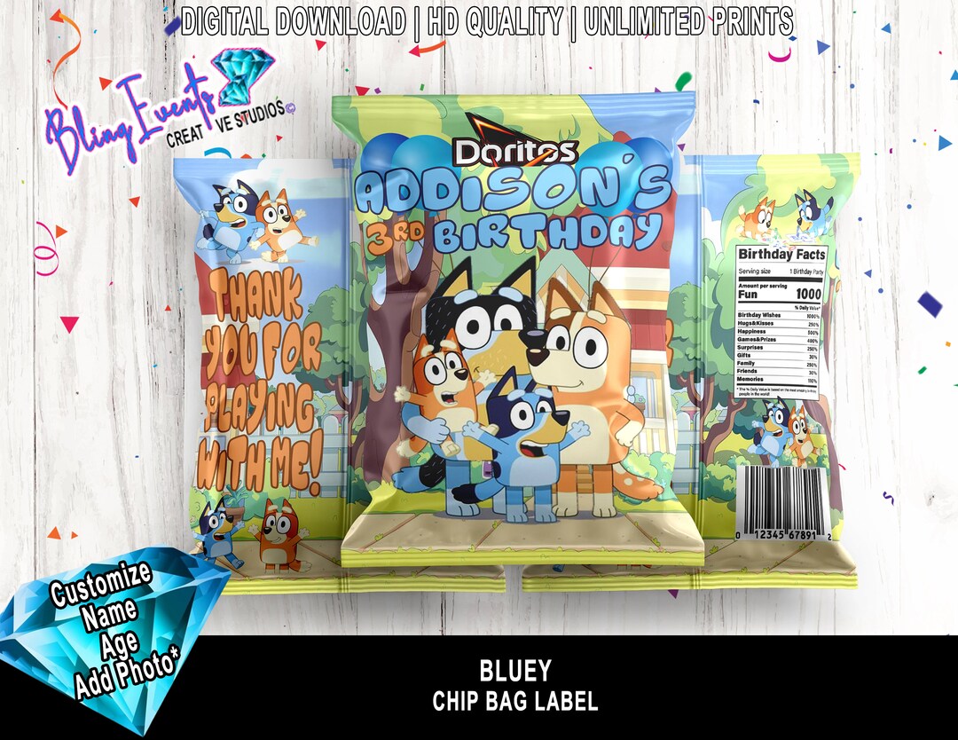 Buy Bluey Chip Bag Juice Box Labels Water Bottle Labels Fruit Snacks ...