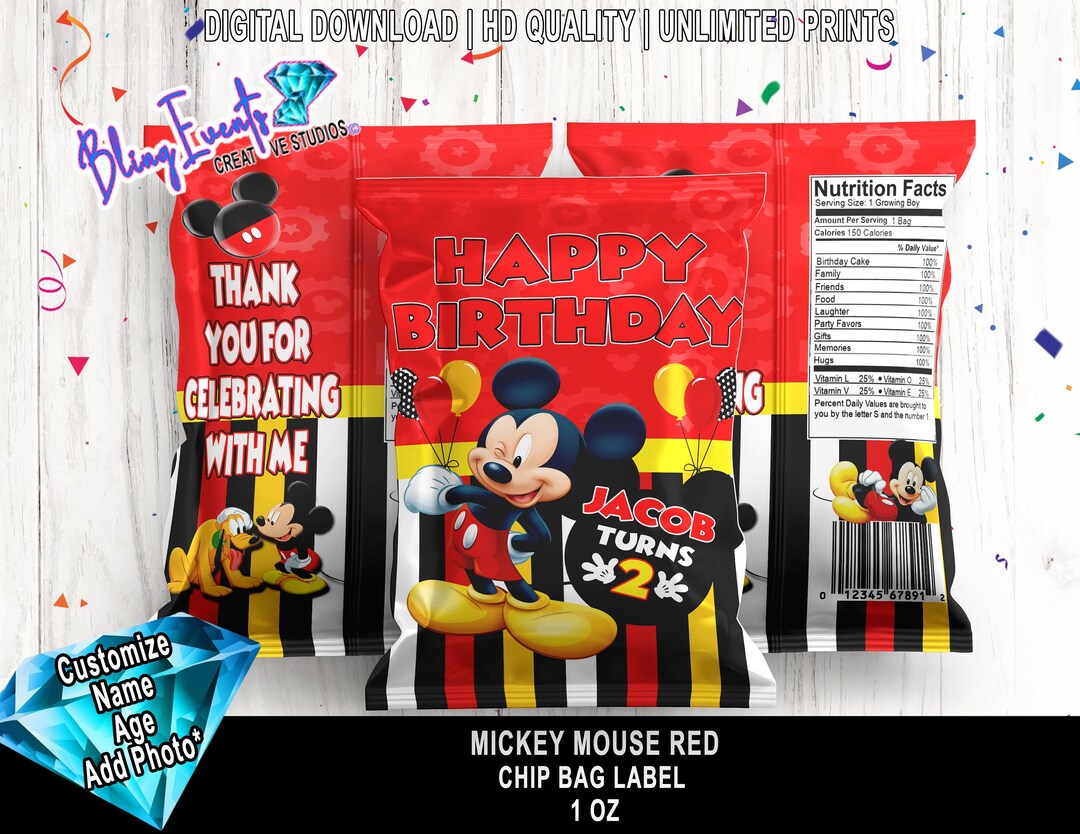 Mickey Mouse Chip Bag Water Bottle Labels Coloring Book Capri Sun 0632