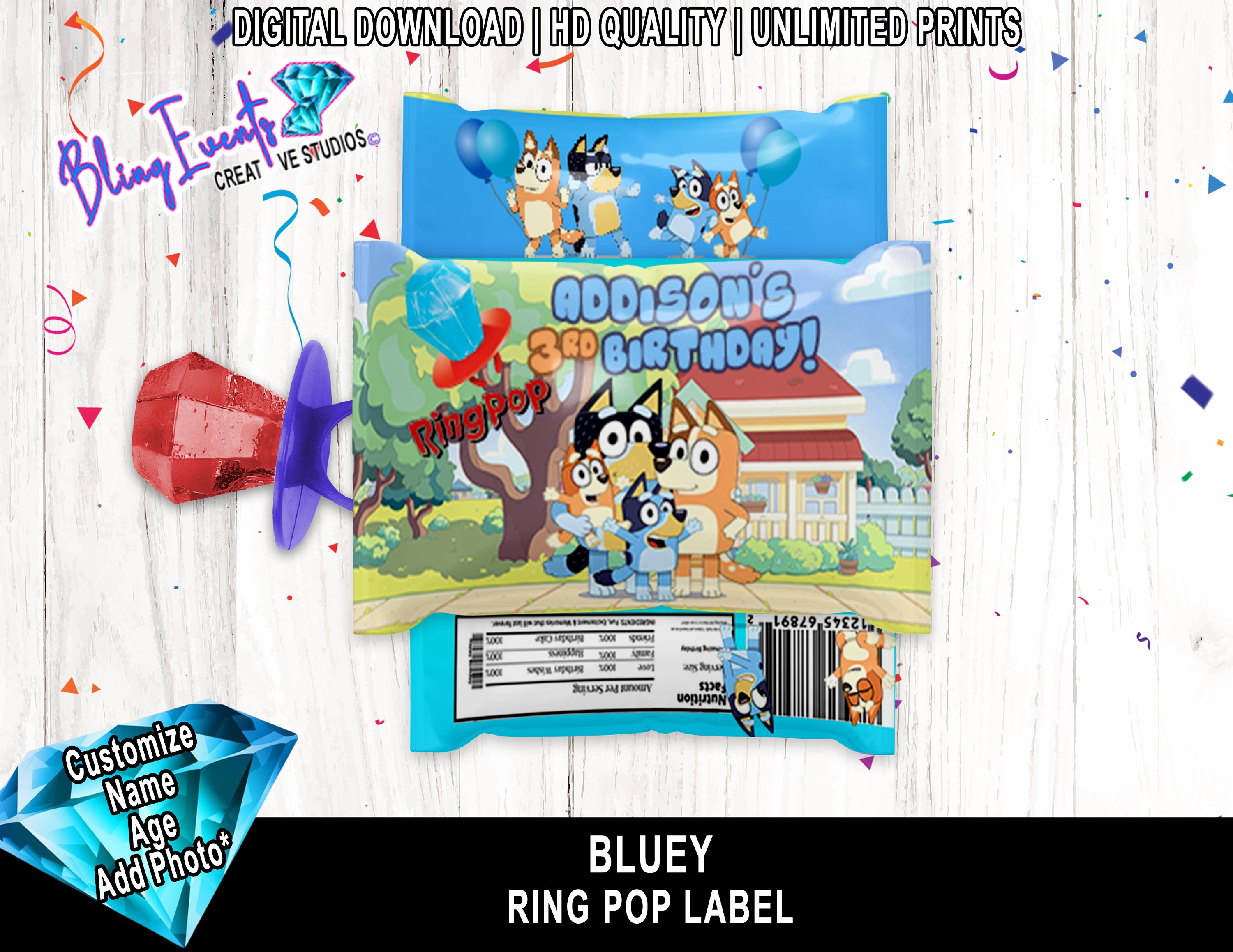 Bluey Chip Bag Juice Box Labels Water Bottle Labels Fruit Snacks Labels ...