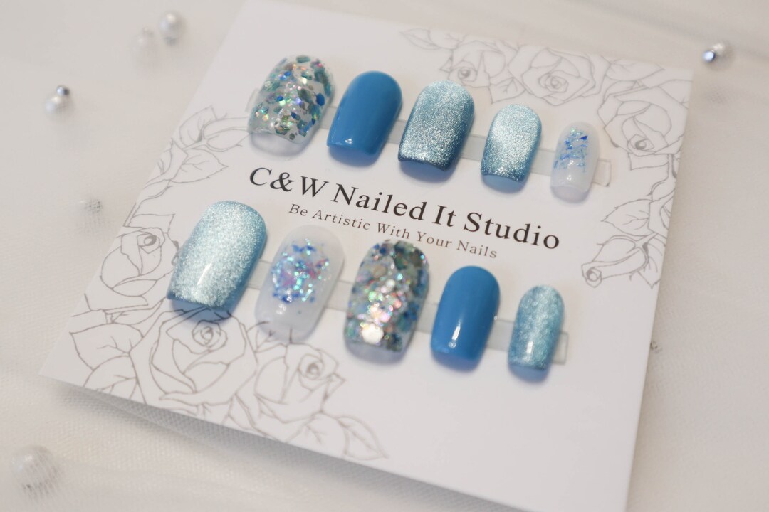 Blue Hawaii Press-on Nails | Summer Nails | Short Squoval Nails ...
