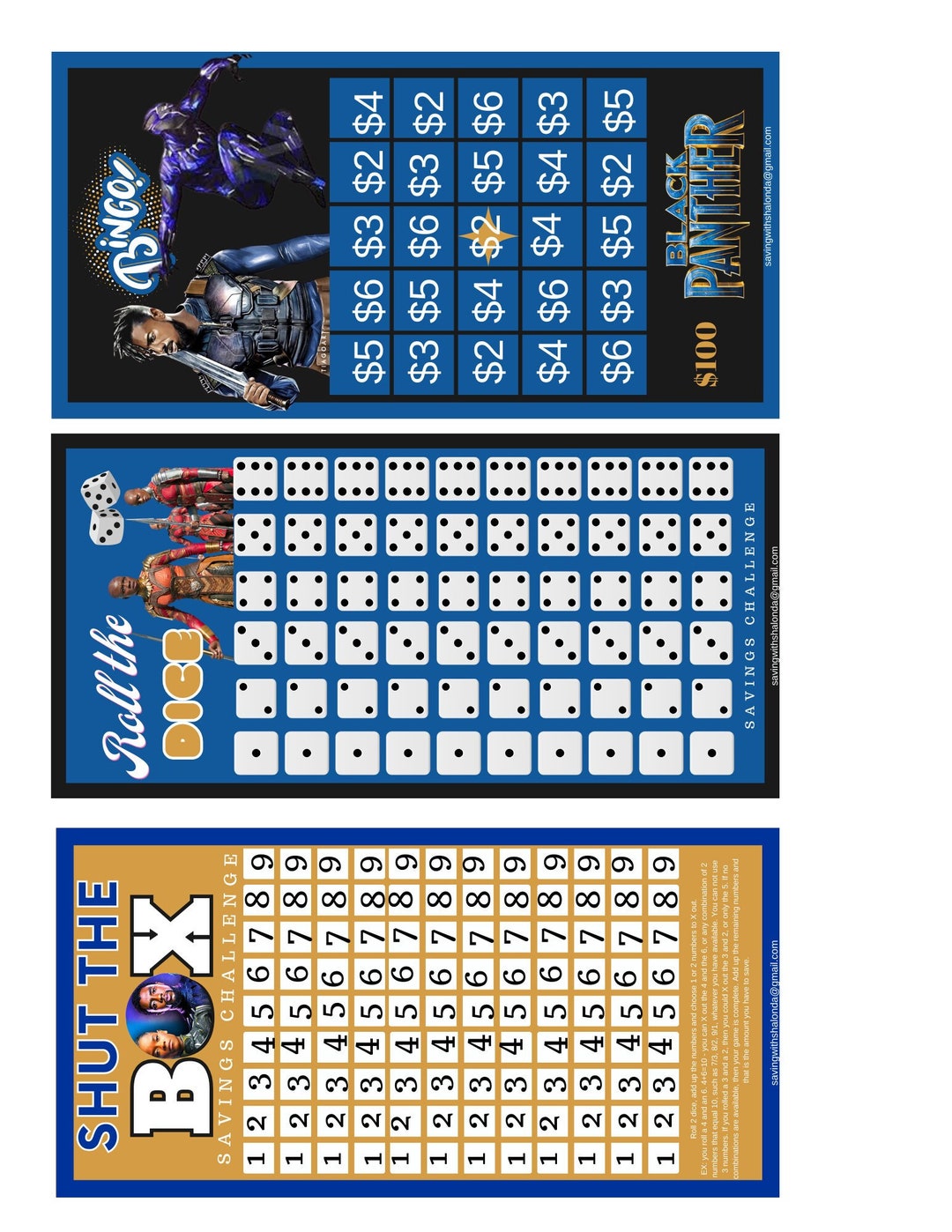 A6 BP Game Night Savings Challenge Bundle-shut the Box-roll the Dice-bingo-a6 - Etsy