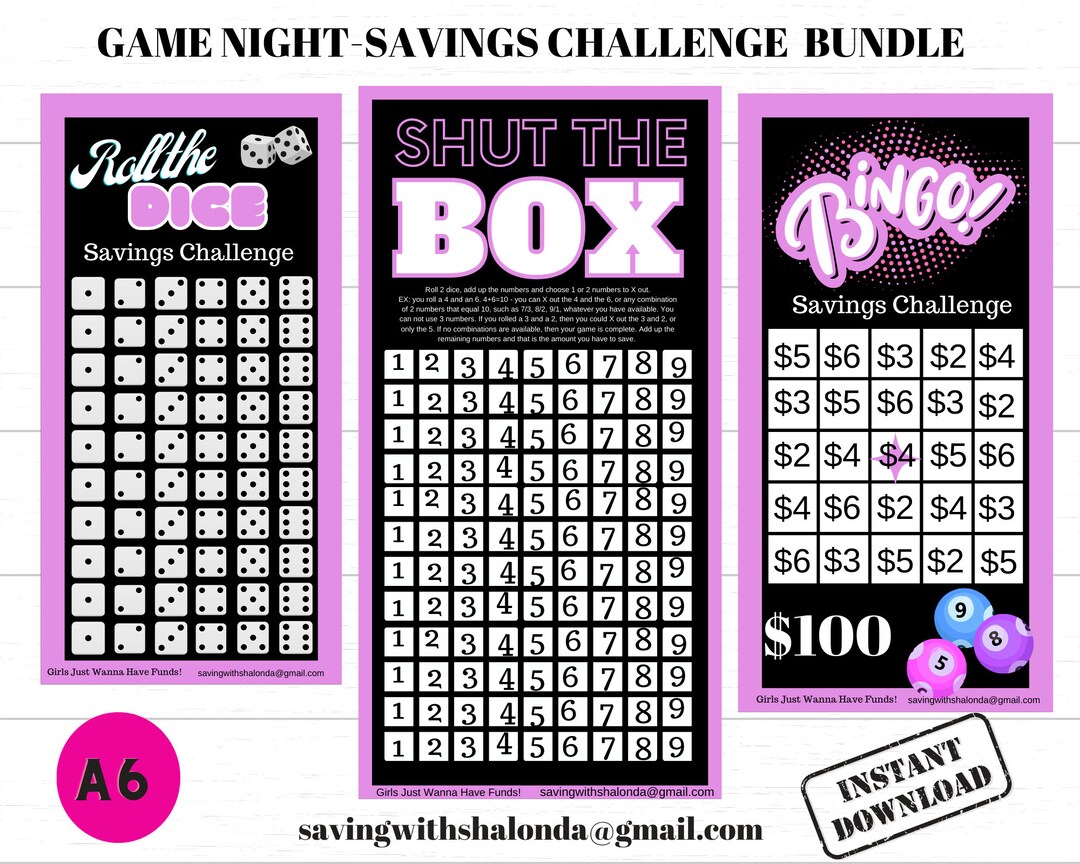 GAME NIGHT Savings Challenge Bundle-shut the Box-roll the Dice-bingo-a6 ...