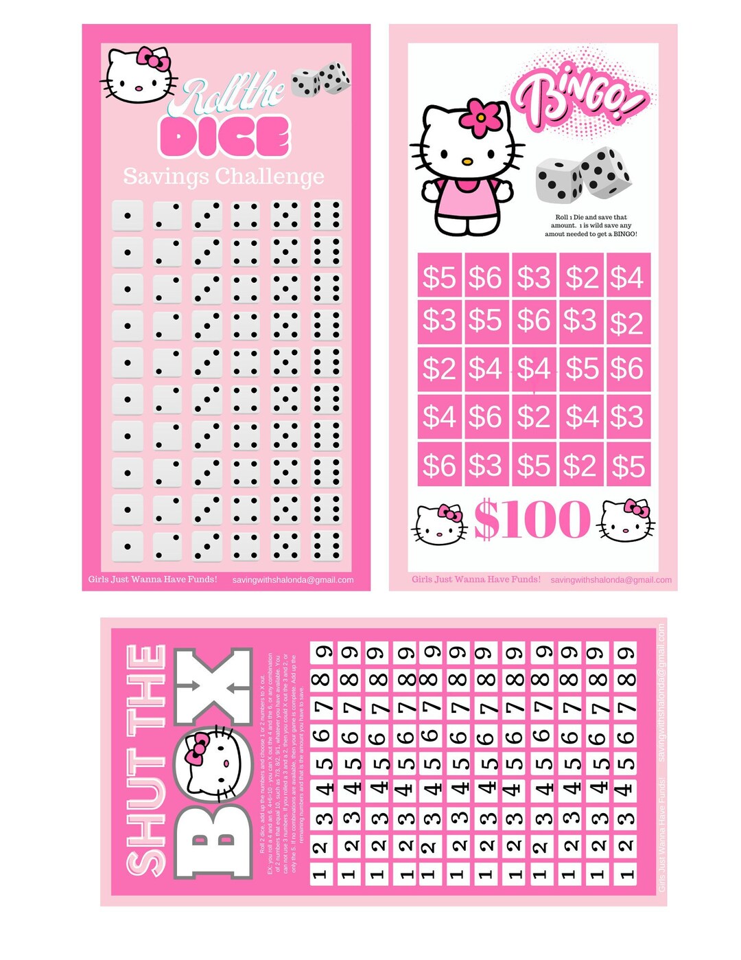 A6 Game Night Savings Challenge Bundle-shut the Box-roll the Dice-bingo ...