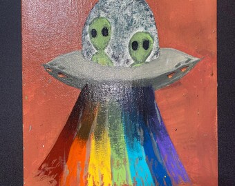 Alien Ufo Rainbow - Medium Canvas Painting - Etsy