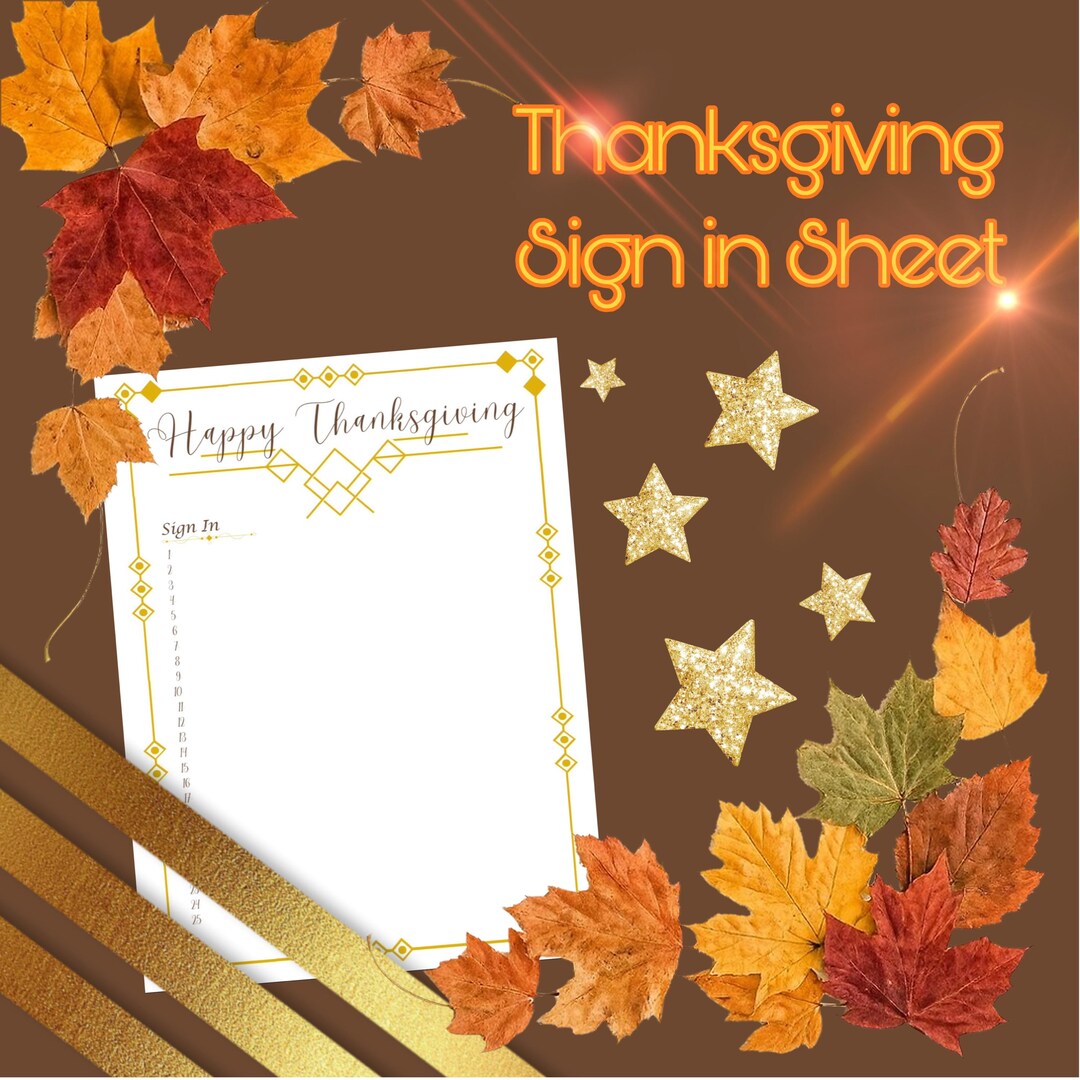 Thanksgiving Sign-in Sheet, Elegant Turkey Day for Attendance - Etsy