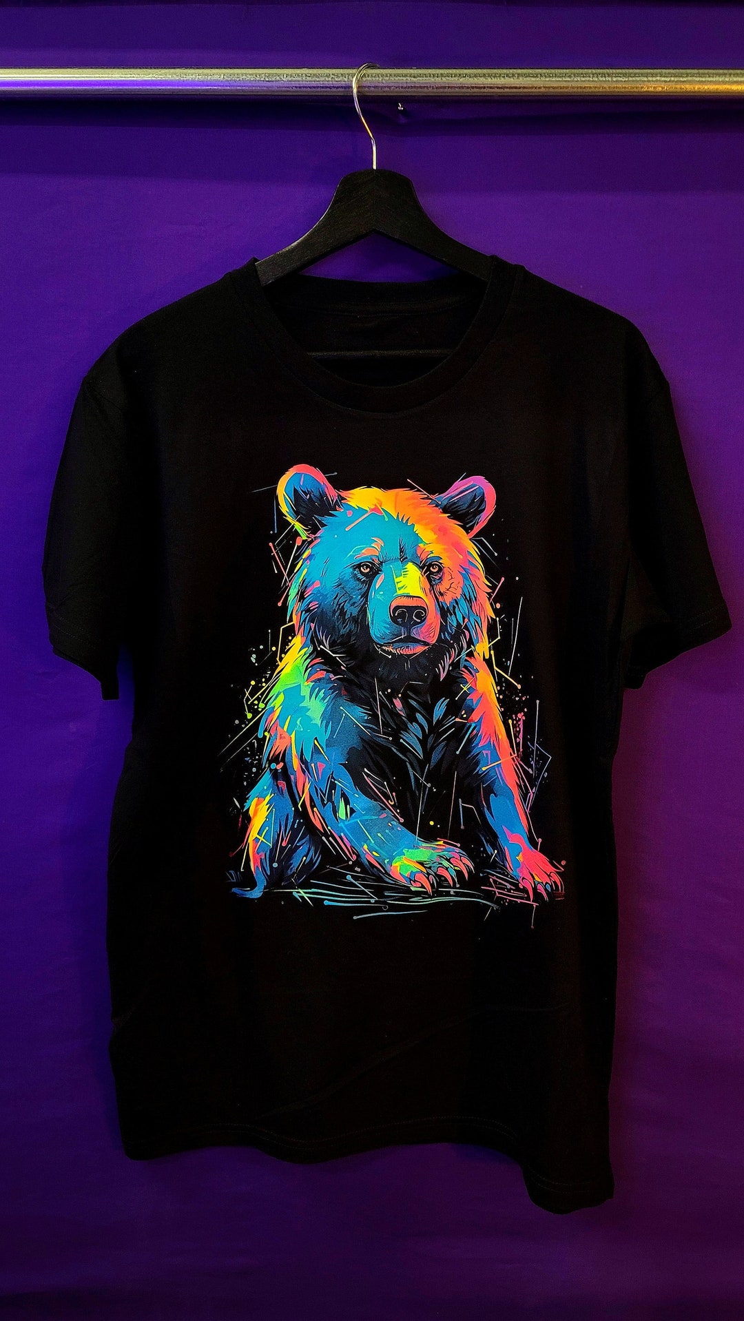 Radiant Whiskers: the Glowing Bear T-shirt - Embrace Colorful Cuteness ...
