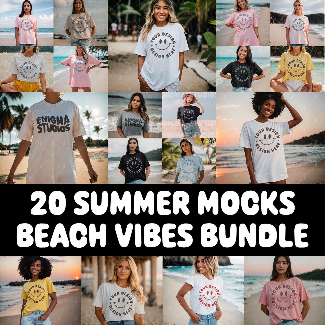 Summer Vibes Model Mockup Bundle, Oversized Tee Bundle, Aesthetic Mock ...