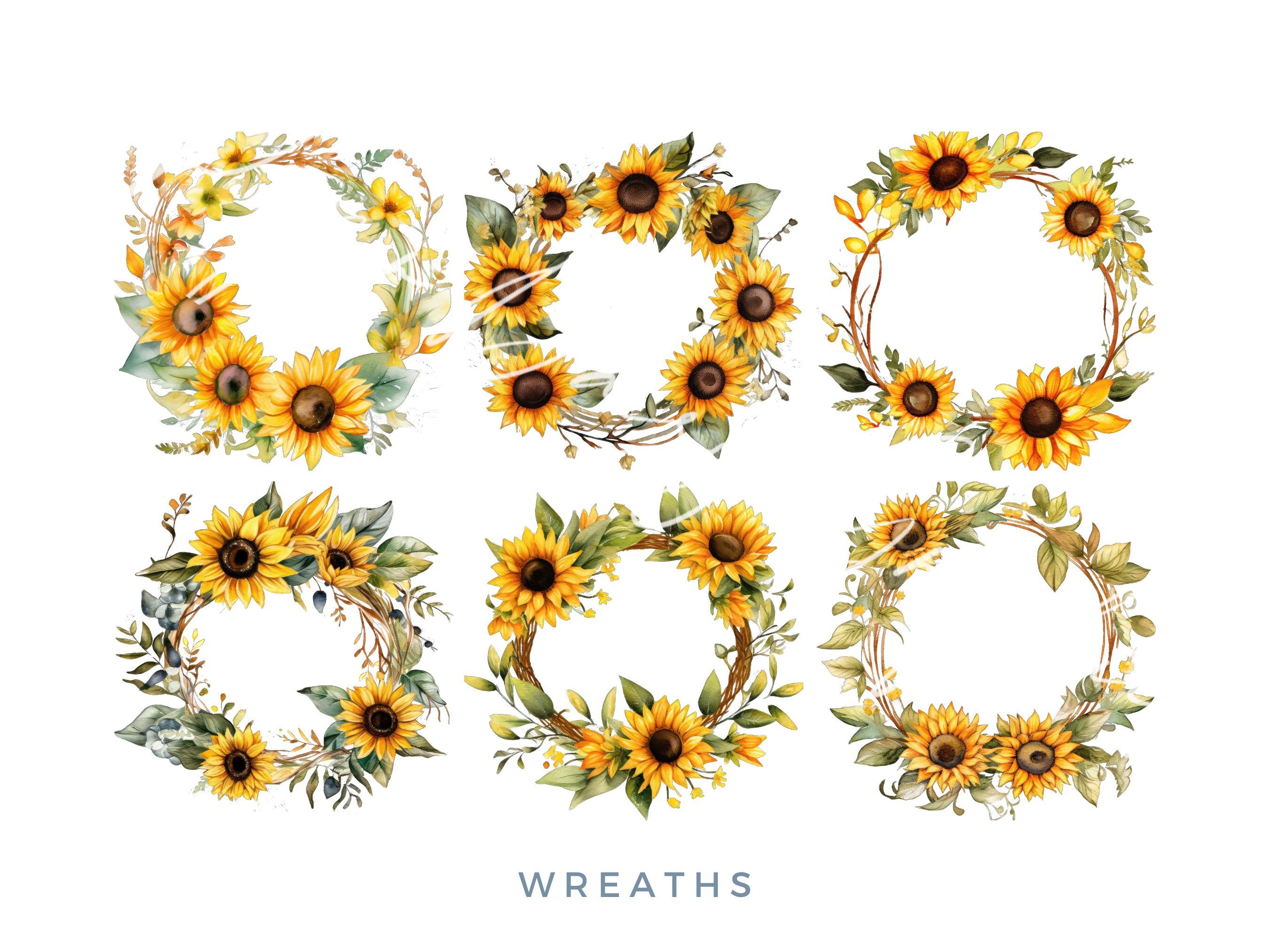 Watercolor Sunflower Clipart | Sunflower Wreath Clipart | Sunflower ...