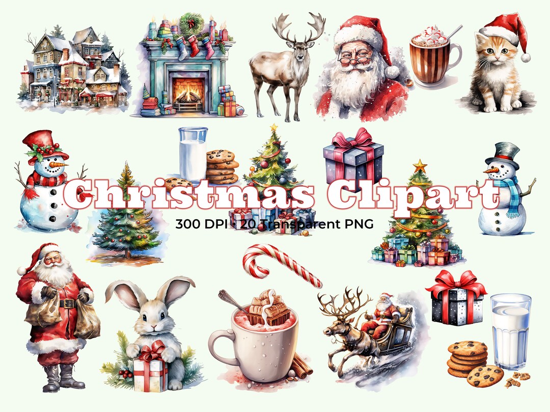 Christmas Clipart Commercial Use, Santa Clipart, Watercolor Christmas ...