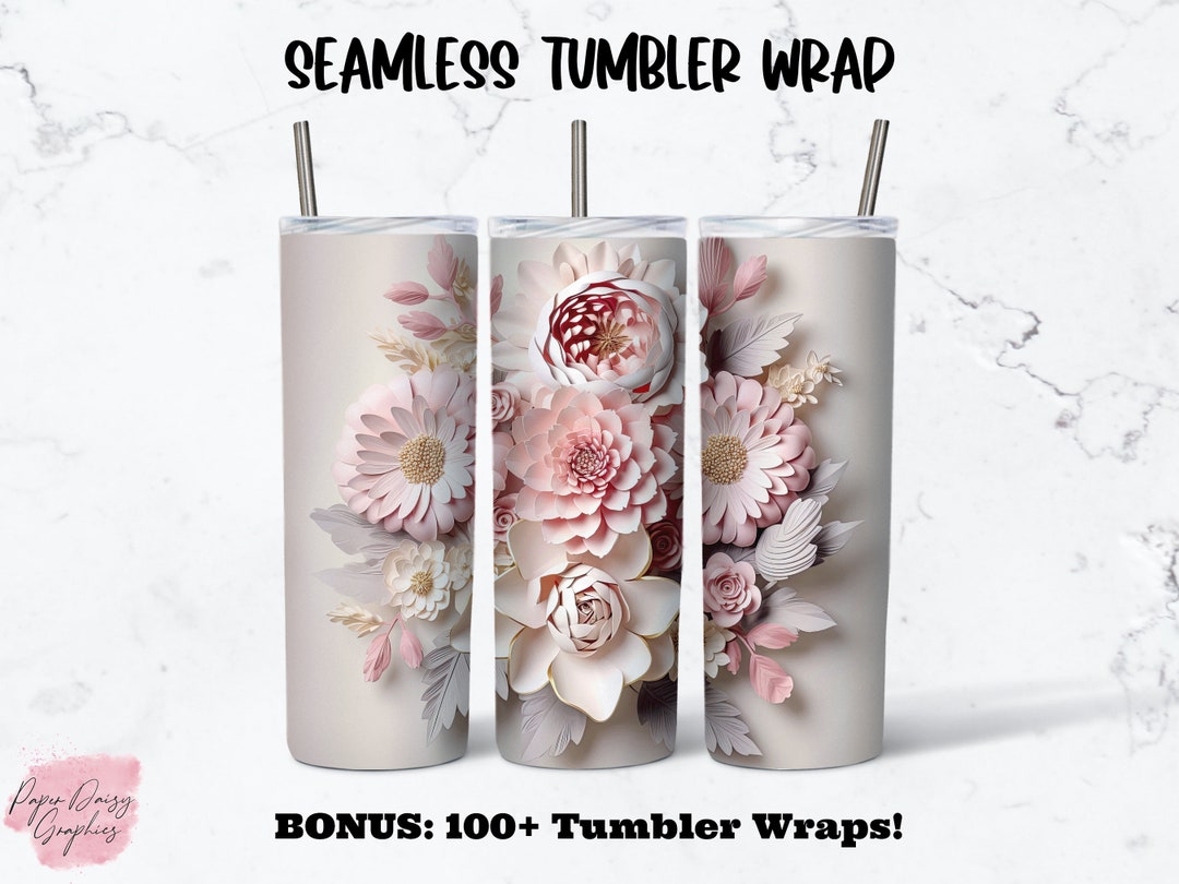 3D Tumbler Wrap, 3D Flower Tumbler, 3D Floral Tumbler, Straight Tumbler ...