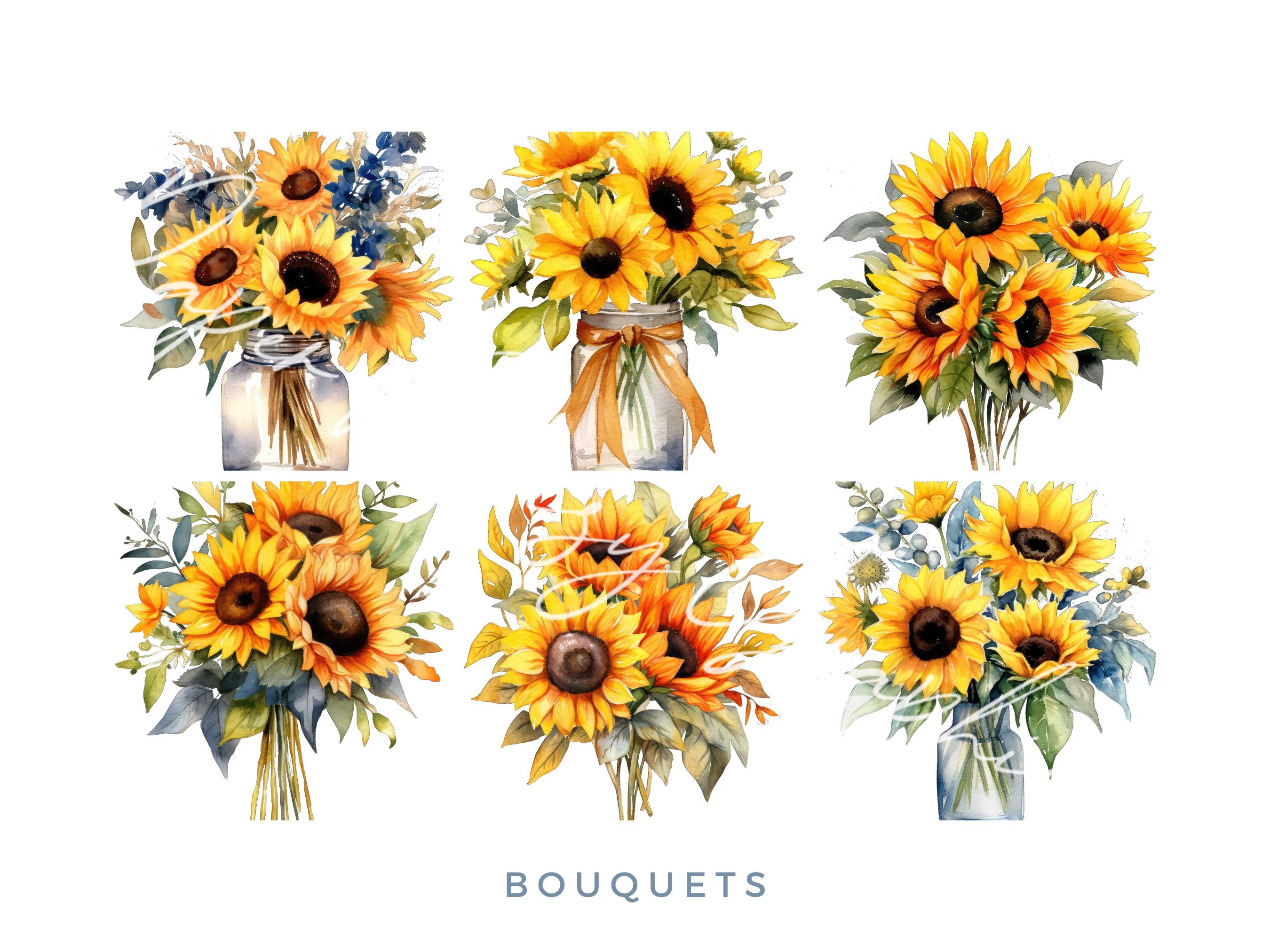 Watercolor Sunflower Clipart | Sunflower Wreath Clipart | Sunflower ...