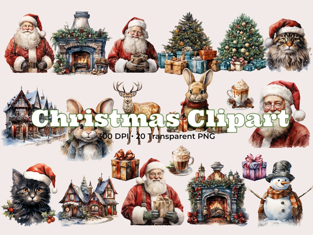Christmas Clipart Commercial Use, Santa Clipart, Watercolor Christmas ...