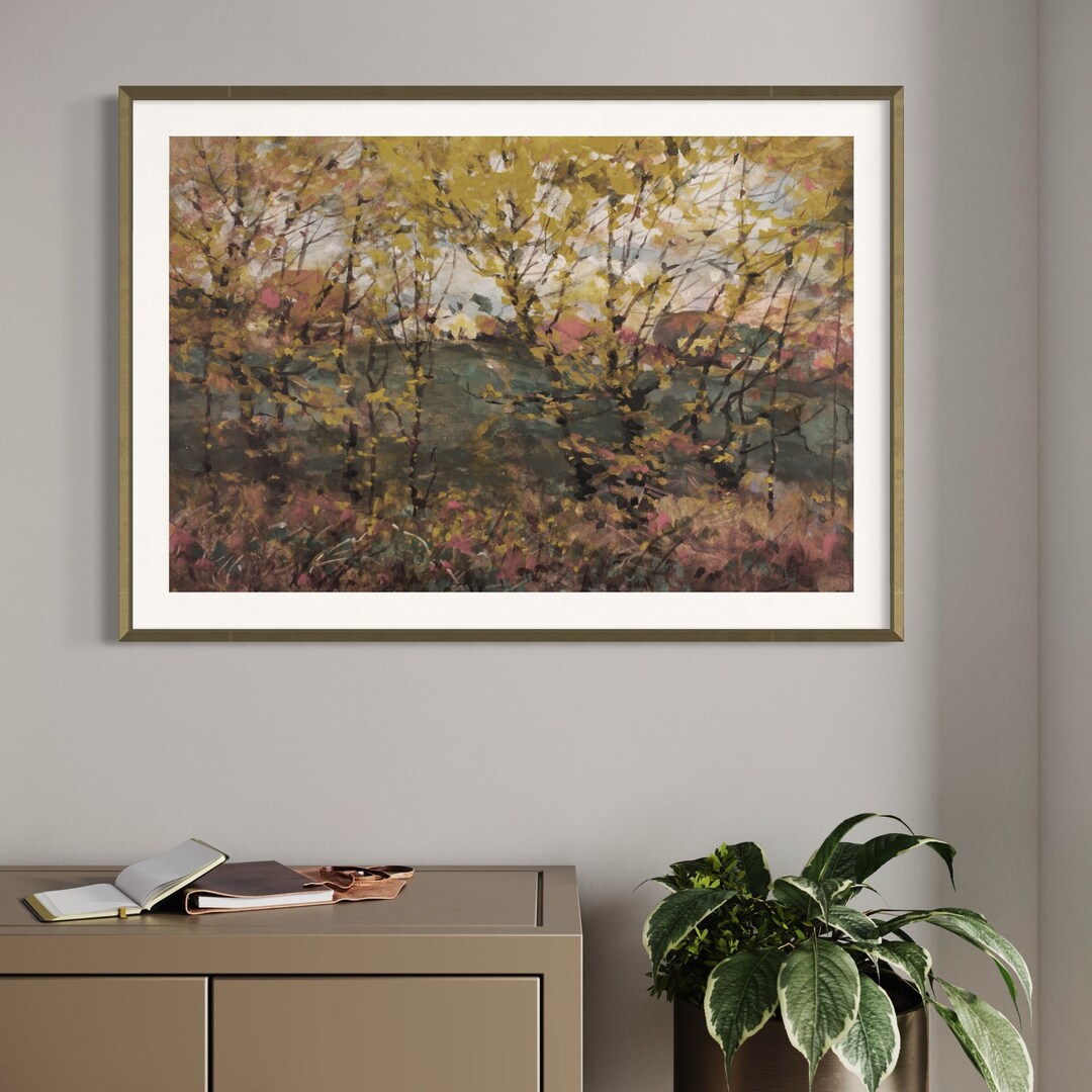 Autumn Oak Trees American Scene Farmhouse Painting Muted & - Etsy