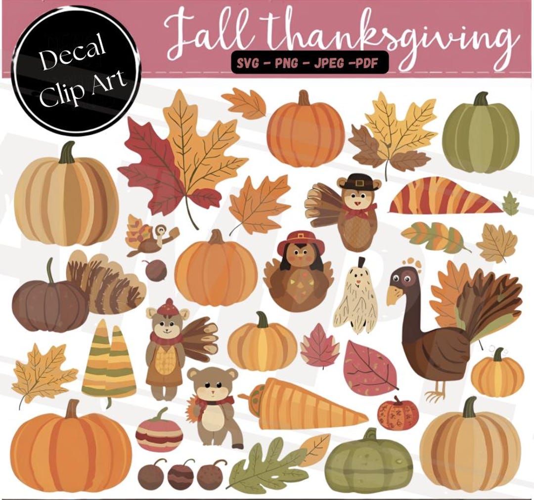 Thanksgiving Clipart Set | Fall Pngs/svg's for Crafts, Stickers ...