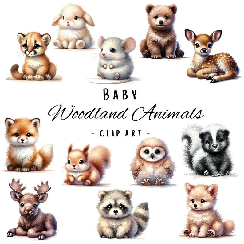 Cute Woodland Animal Clip Art, Woodland Creatures, Cottagecore, Baby ...