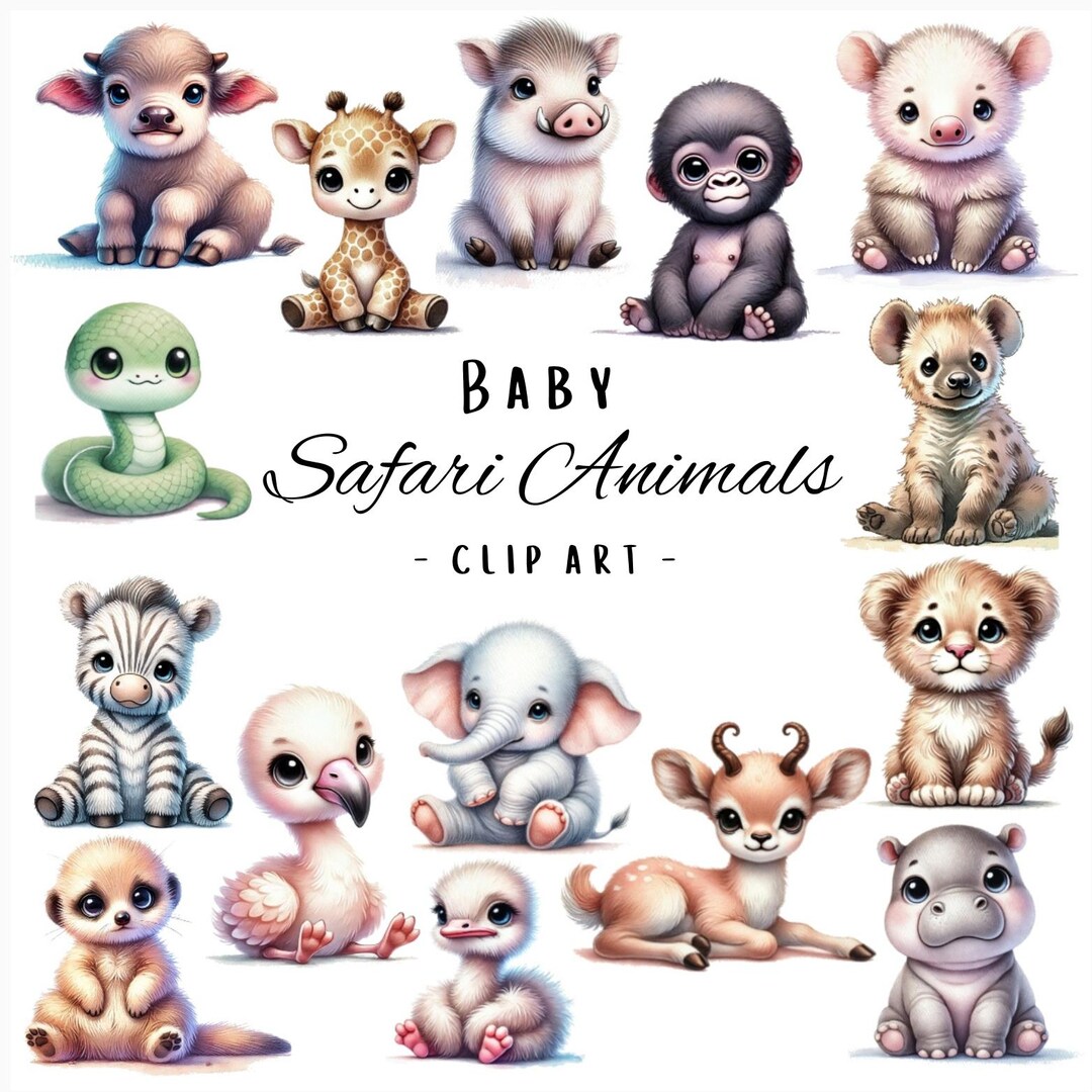 Cute Safari Animal Clip Art, Safari Creatures, Africa, Baby Animals ...