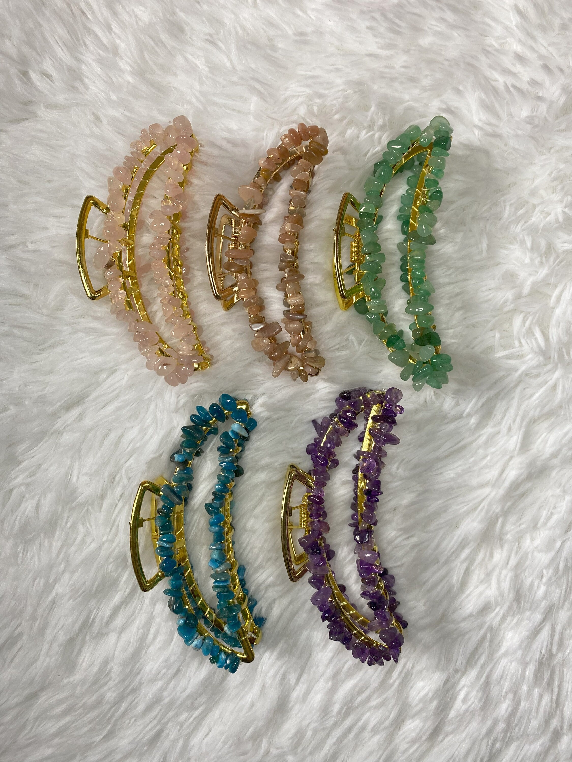 Crystal Hair Claw Clips Crystal Chips Rose Quartz Amethyst Apatite ...