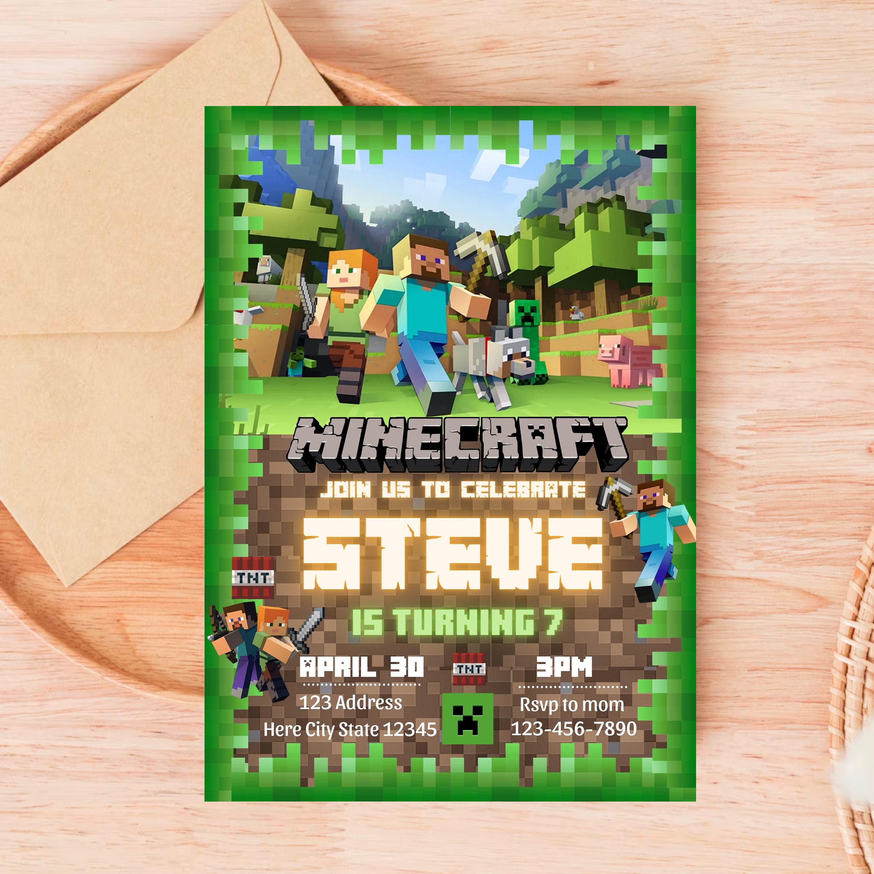 Minecraft Birthday Invitation for Canva Minecrafter Boys - Etsy Australia