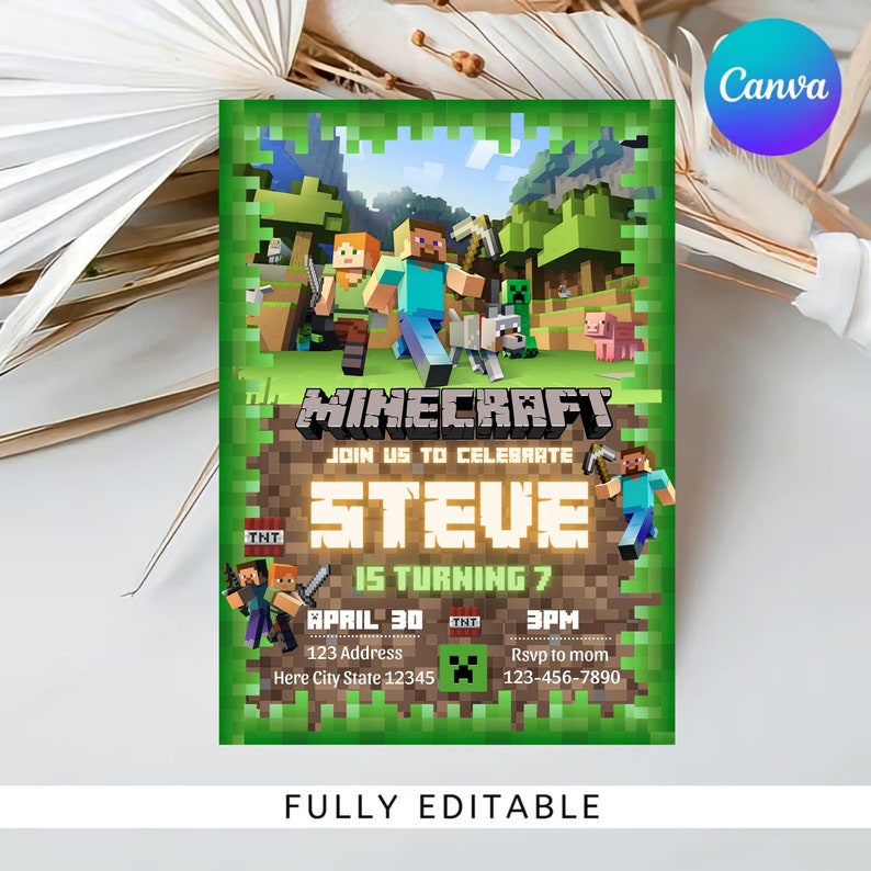 Minecraft Birthday Invitation for Canva Minecrafter Boys - Etsy Australia