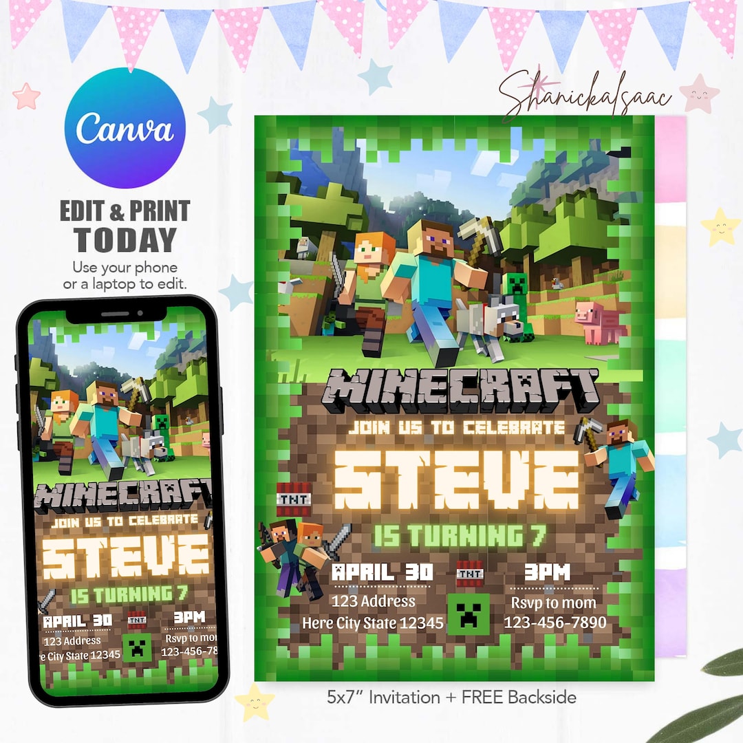 Minecraft Birthday Invitation for Canva Minecrafter Boys - Etsy Australia