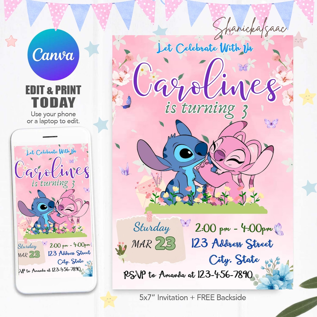 Stitch Birthday Invitation Template Stitch Girls Birthday - Etsy