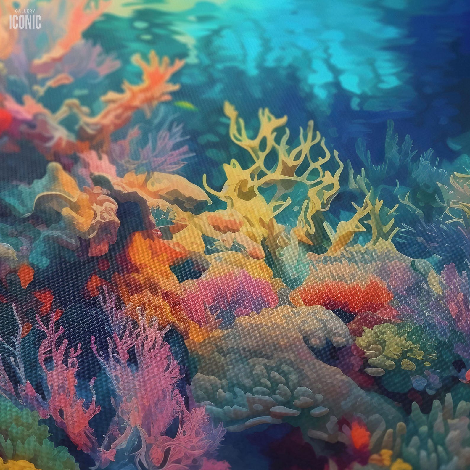 Colorful Coral Reef Art Print on Canvas, Modern Painting, Large ...