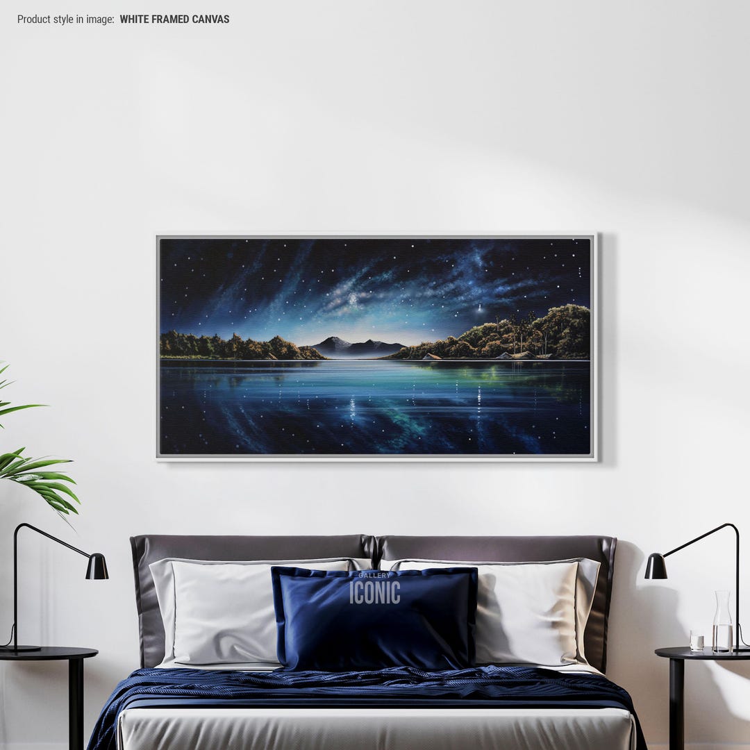 Starry Night Framed Canvas Art | Large Landscape Painting | Horizontal ...