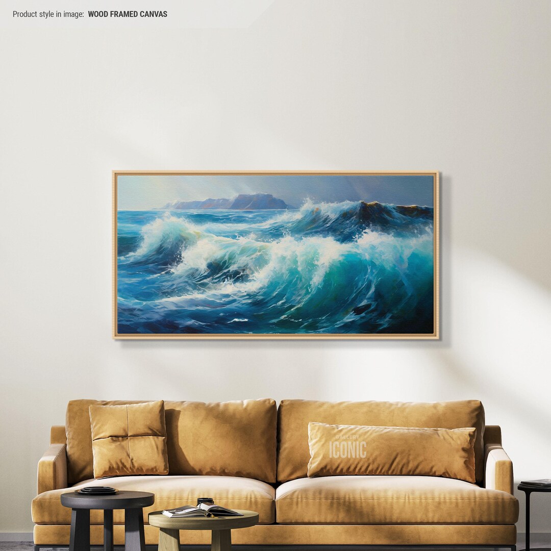 Blue Waves Framed Canvas Art | Extra Large Oceanic Painting ...