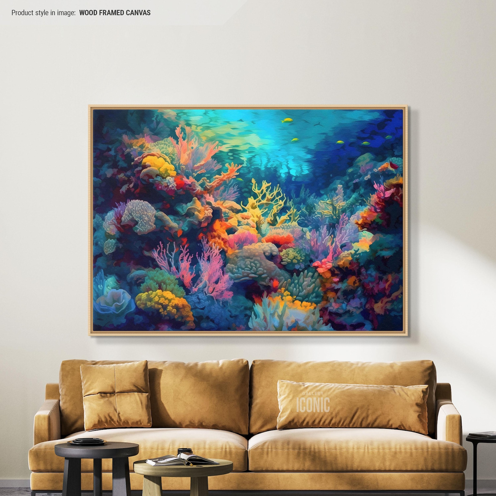 Colorful Coral Reef Art Print on Canvas, Modern Painting, Large ...