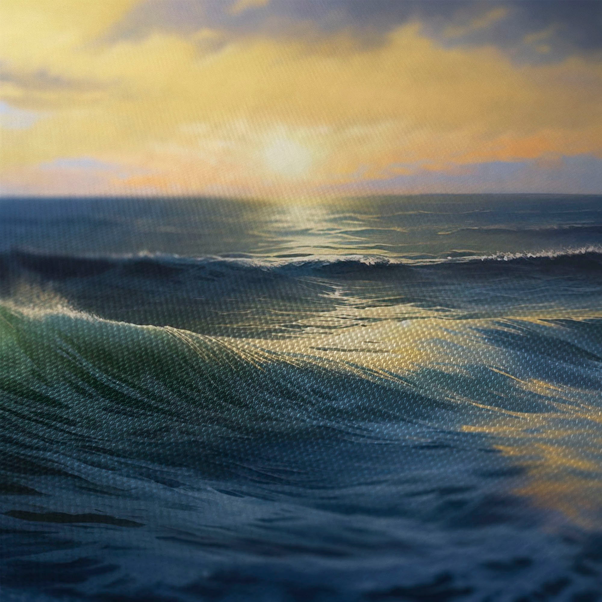 Calm Ocean Sunrise Art Print on Canvas, Blue Waves in Sea, Large ...