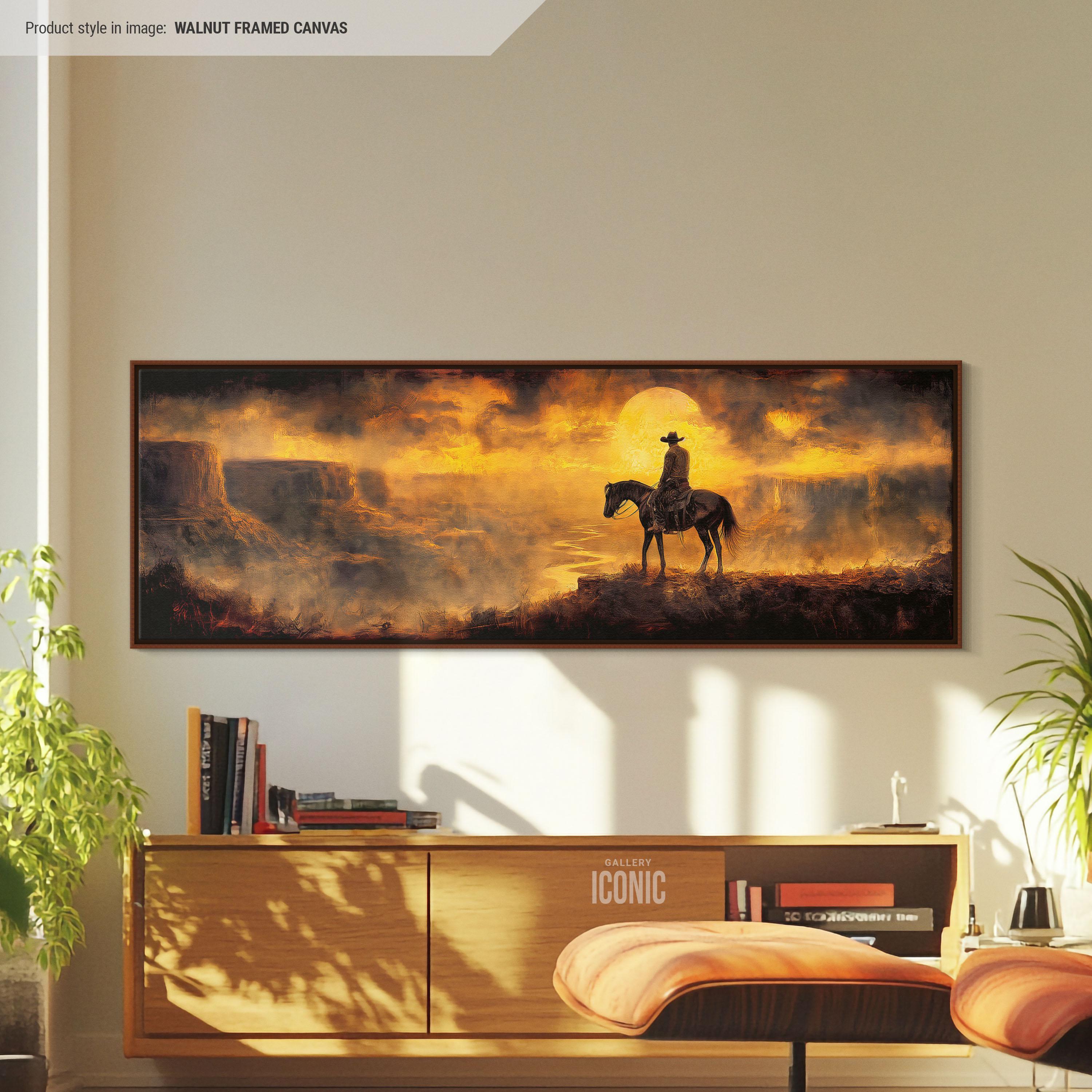 Western Cowboy Horse Canvas Art | Framed Panoramic Print - Etsy