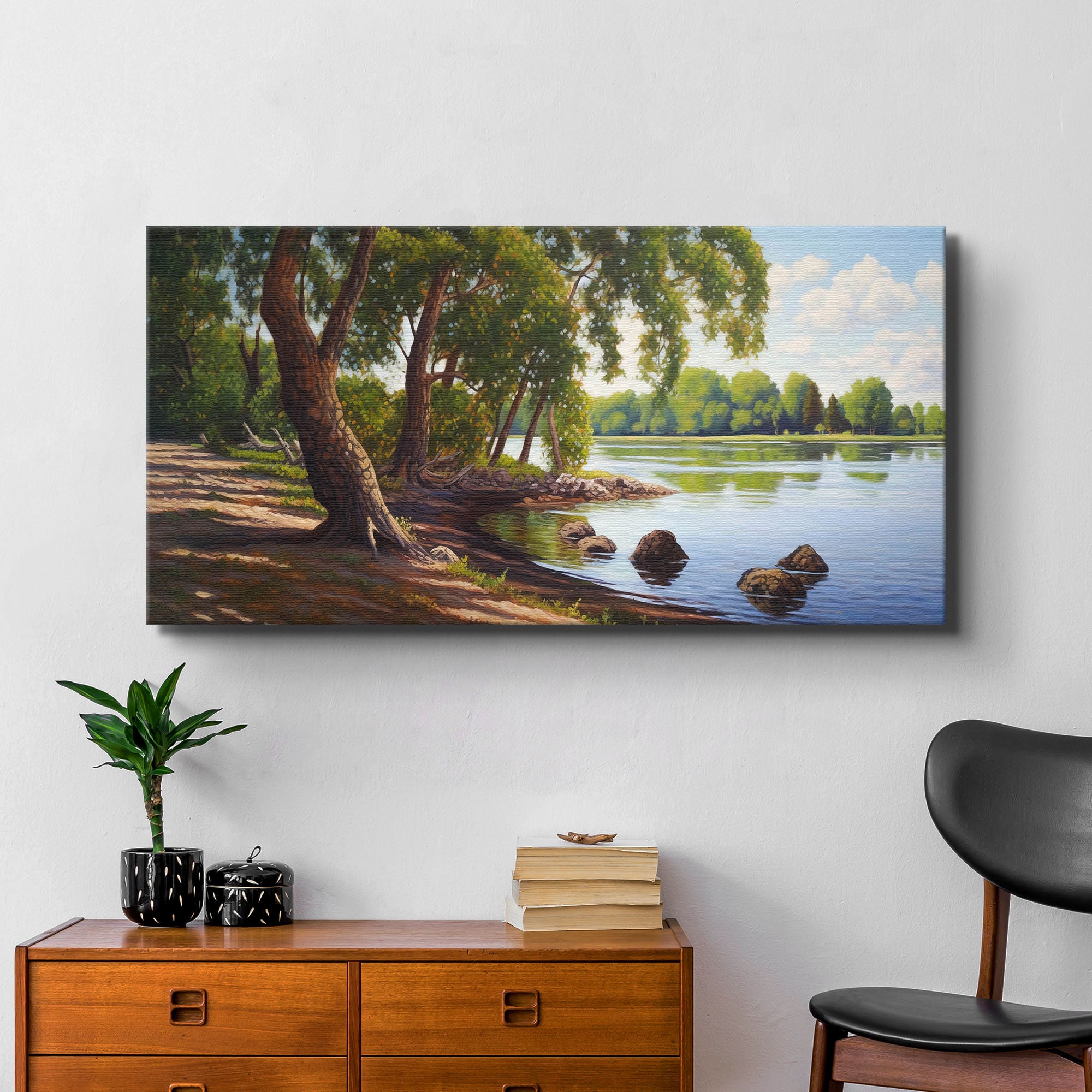 Trees by a River Art Print on Canvas, Hand-crafted River-themed Decor ...