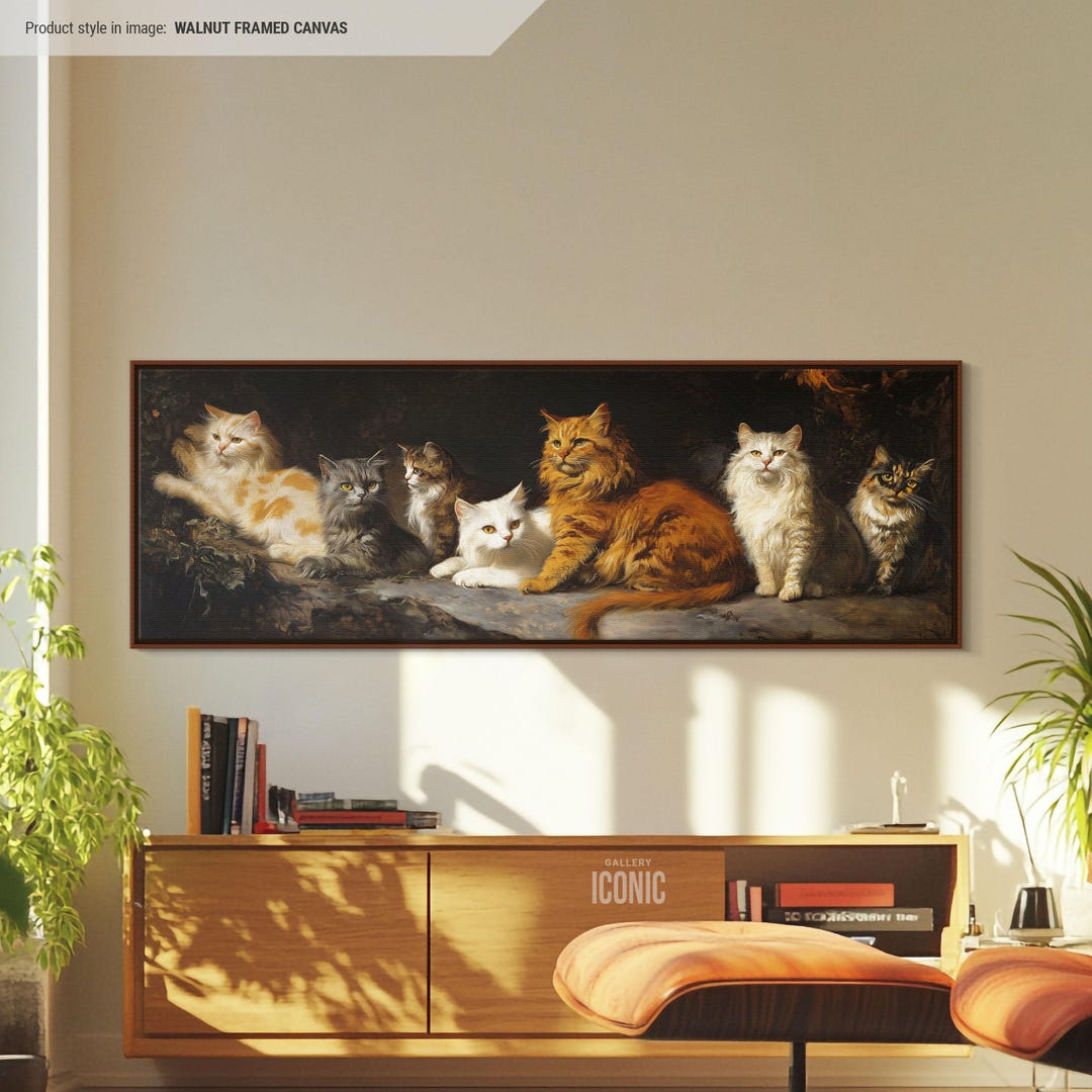 Cats Painting Wall Art Canvas | Framed Abstract Print | Wide Panoramic ...
