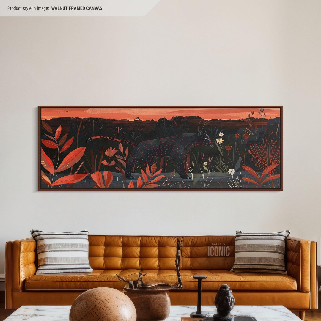 Abstract Black Cat Wall Art - Wide Panoramic Framed Canvas - Etsy