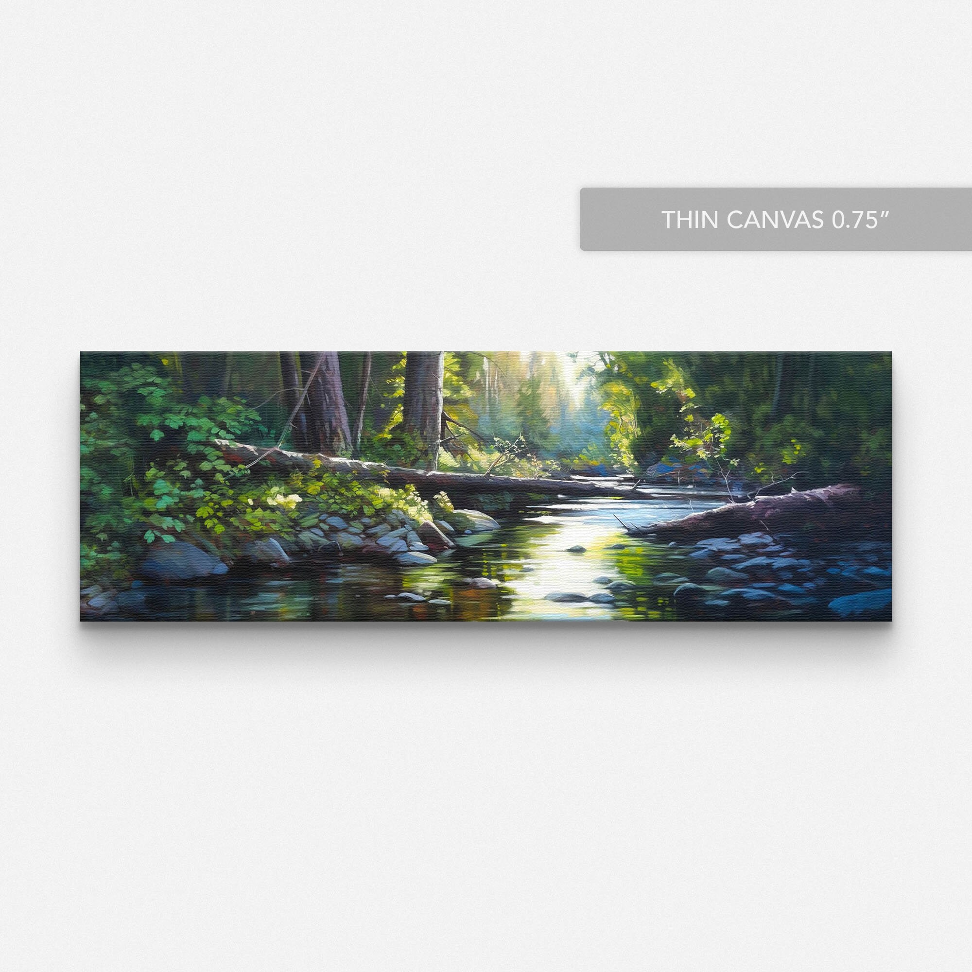 Fallen Tree in Forest Riverbed Art Print on Canvas, Vivid Oil Style ...