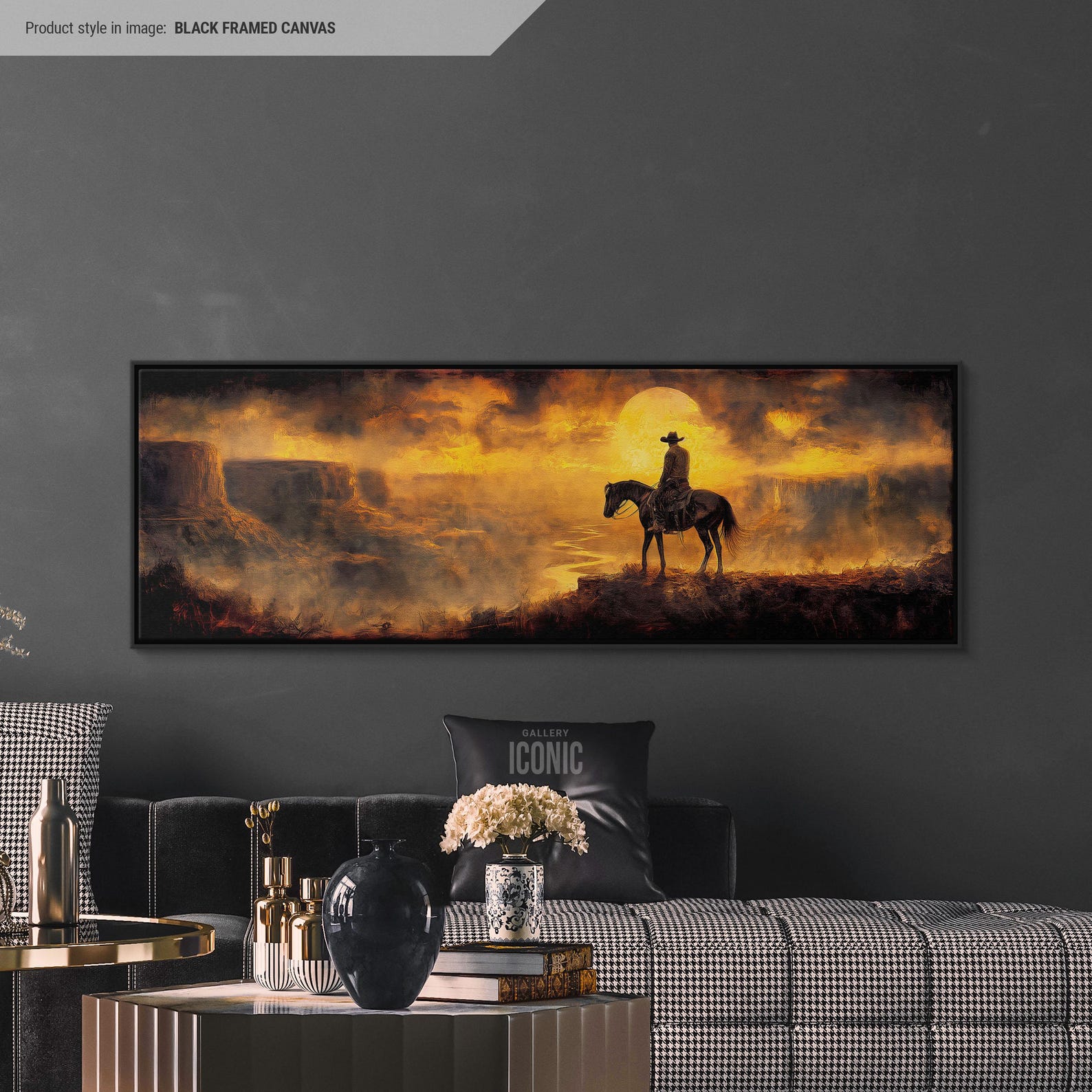 Western Cowboy Horse Canvas Art | Framed Panoramic Print - Etsy