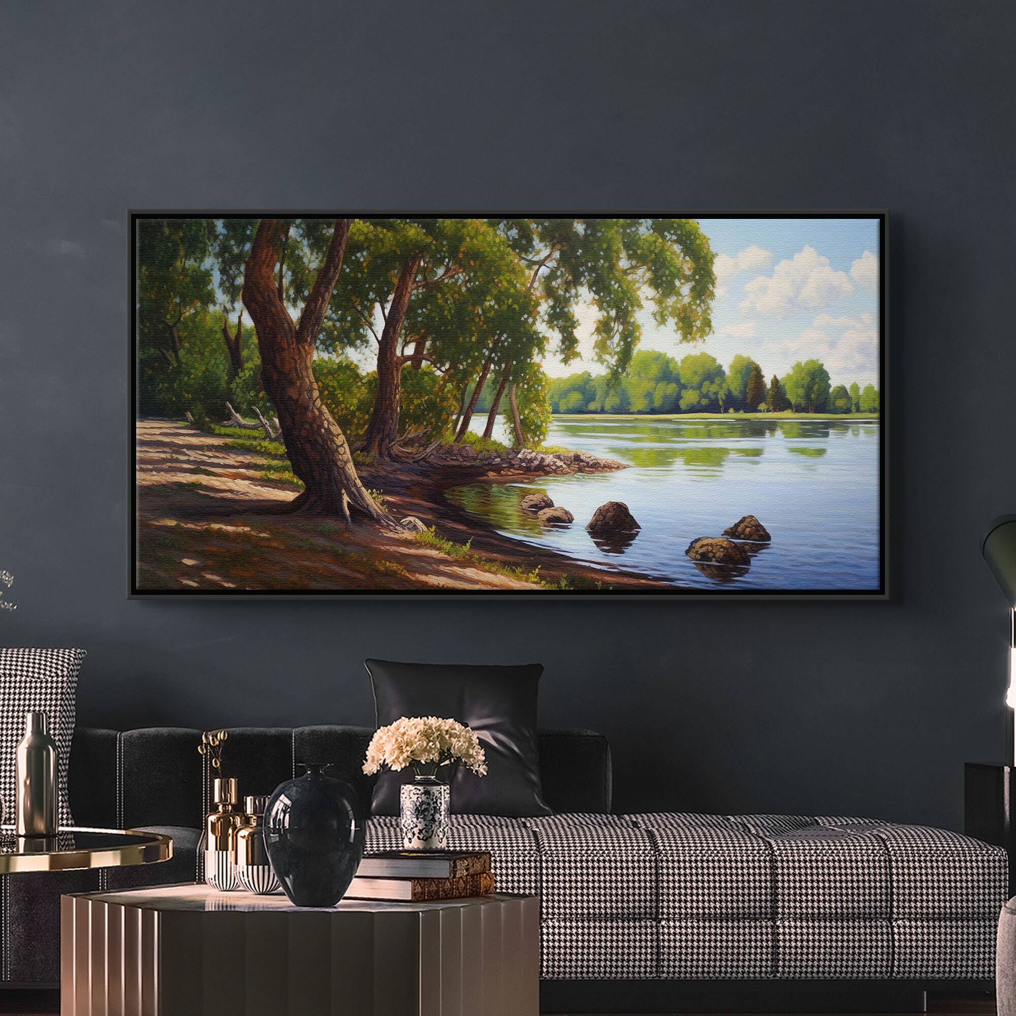 Trees by a River Art Print on Canvas, Hand-crafted River-themed Decor ...