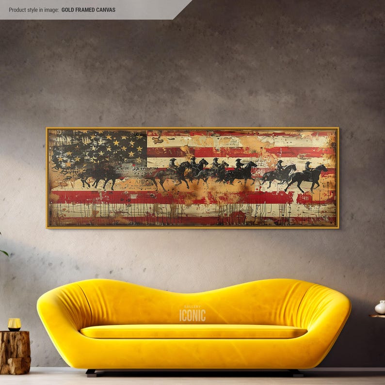Rustic American Flag Canvas Art | Cowboy Print, Wide Panoramic - Etsy