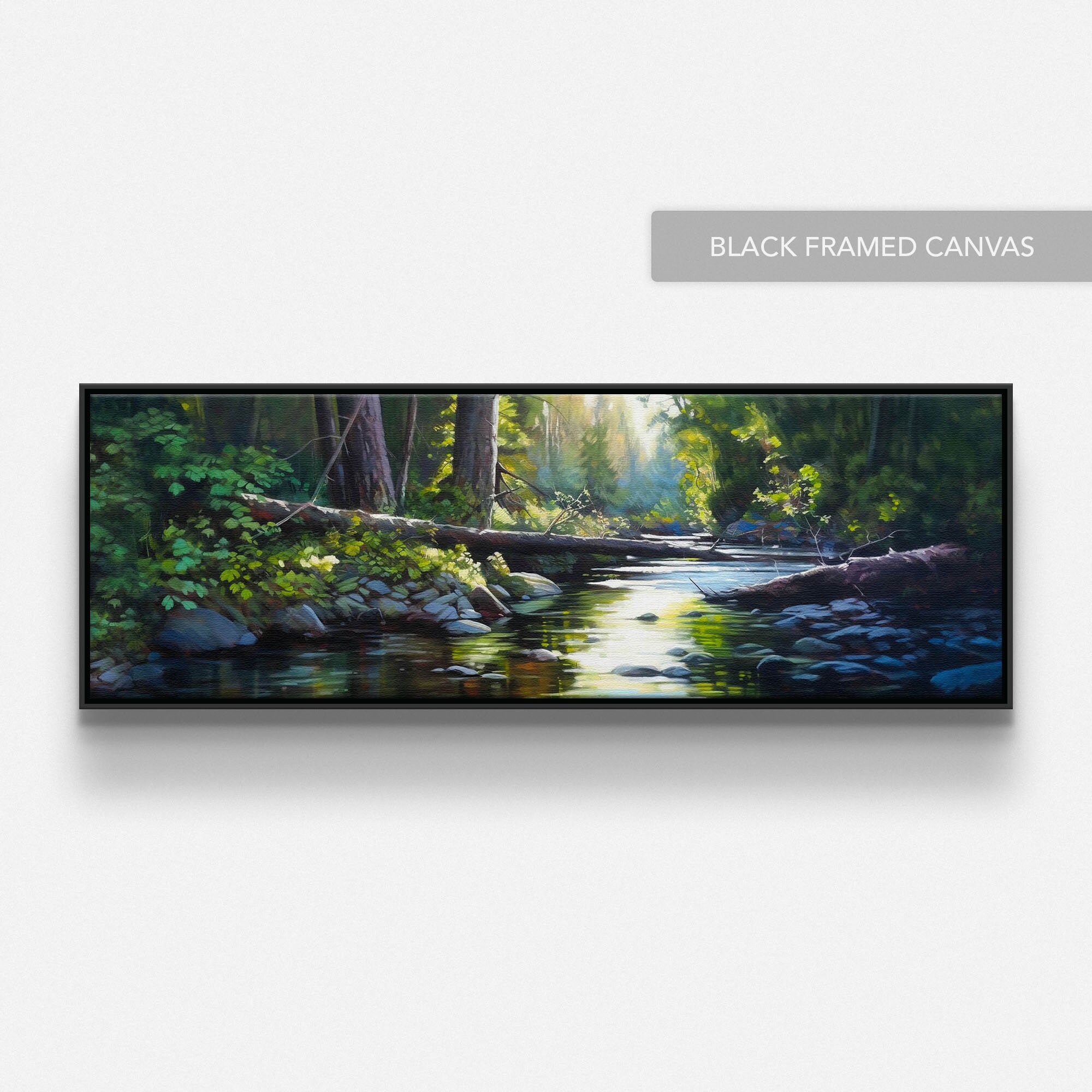 Fallen Tree in Forest Riverbed Art Print on Canvas, Vivid Oil Style ...