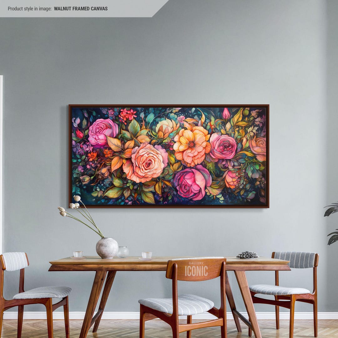 Rose Canvas Art | Framed Flower Wall Art | Large Botanical Painting ...
