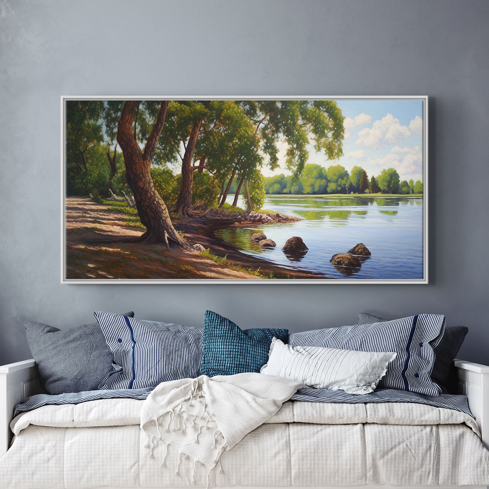 Trees by a River Art Print on Canvas, Hand-crafted River-themed Decor ...