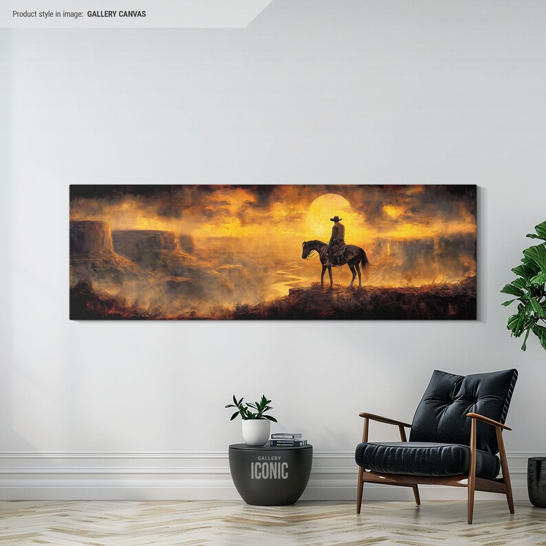 Western Cowboy Horse Canvas Art | Framed Panoramic Print - Etsy