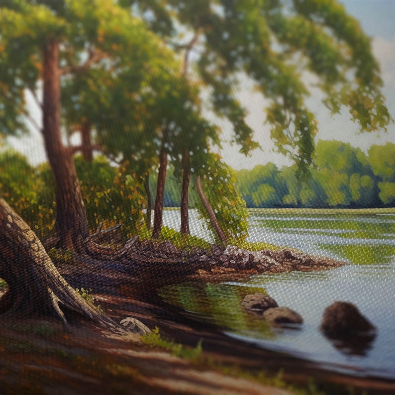 Trees by a River Art Print on Canvas, Hand-crafted River-themed Decor ...