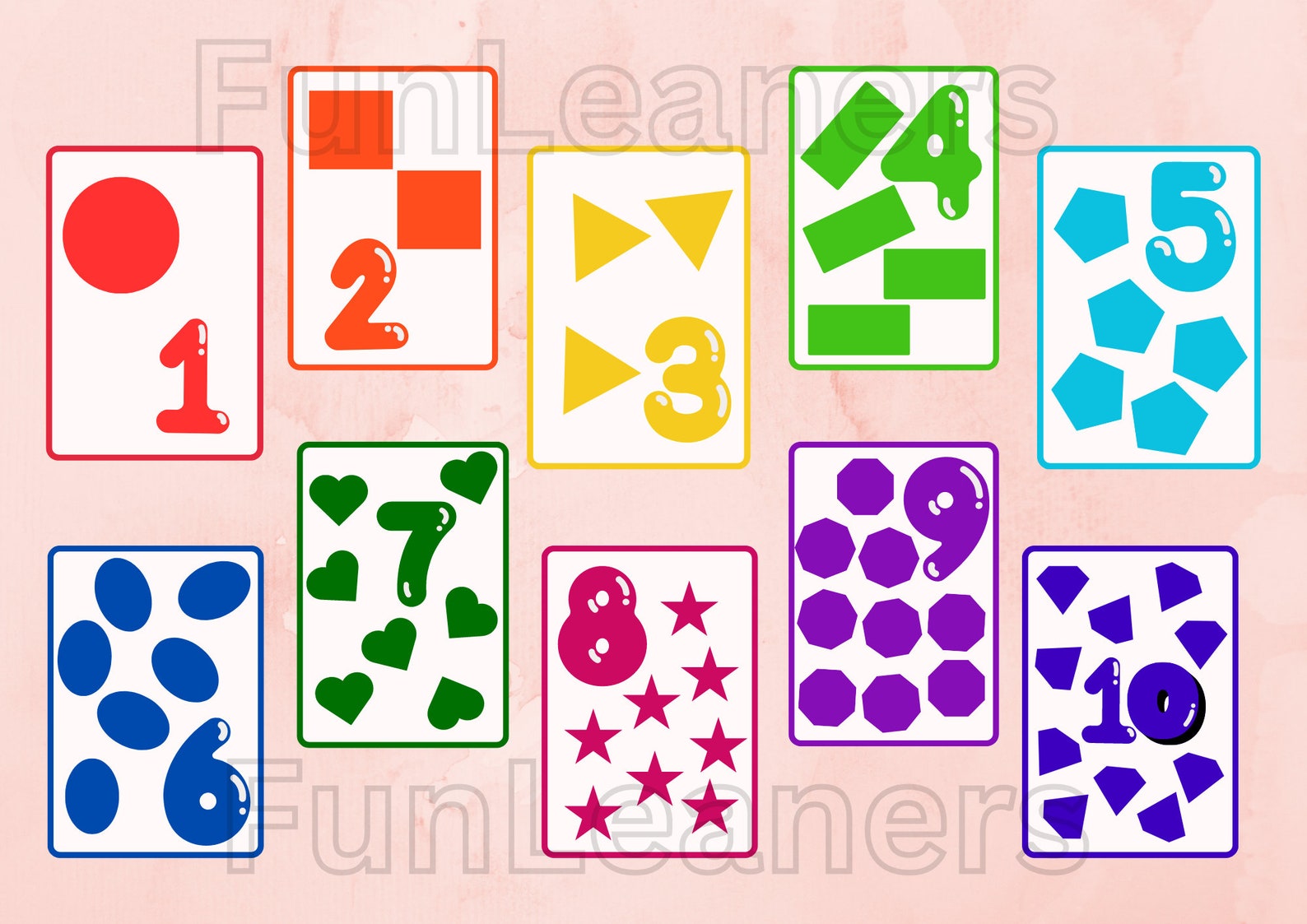 Shapes Number Flash Cards 1 10 Preschool Counting Flash Cards Number ...