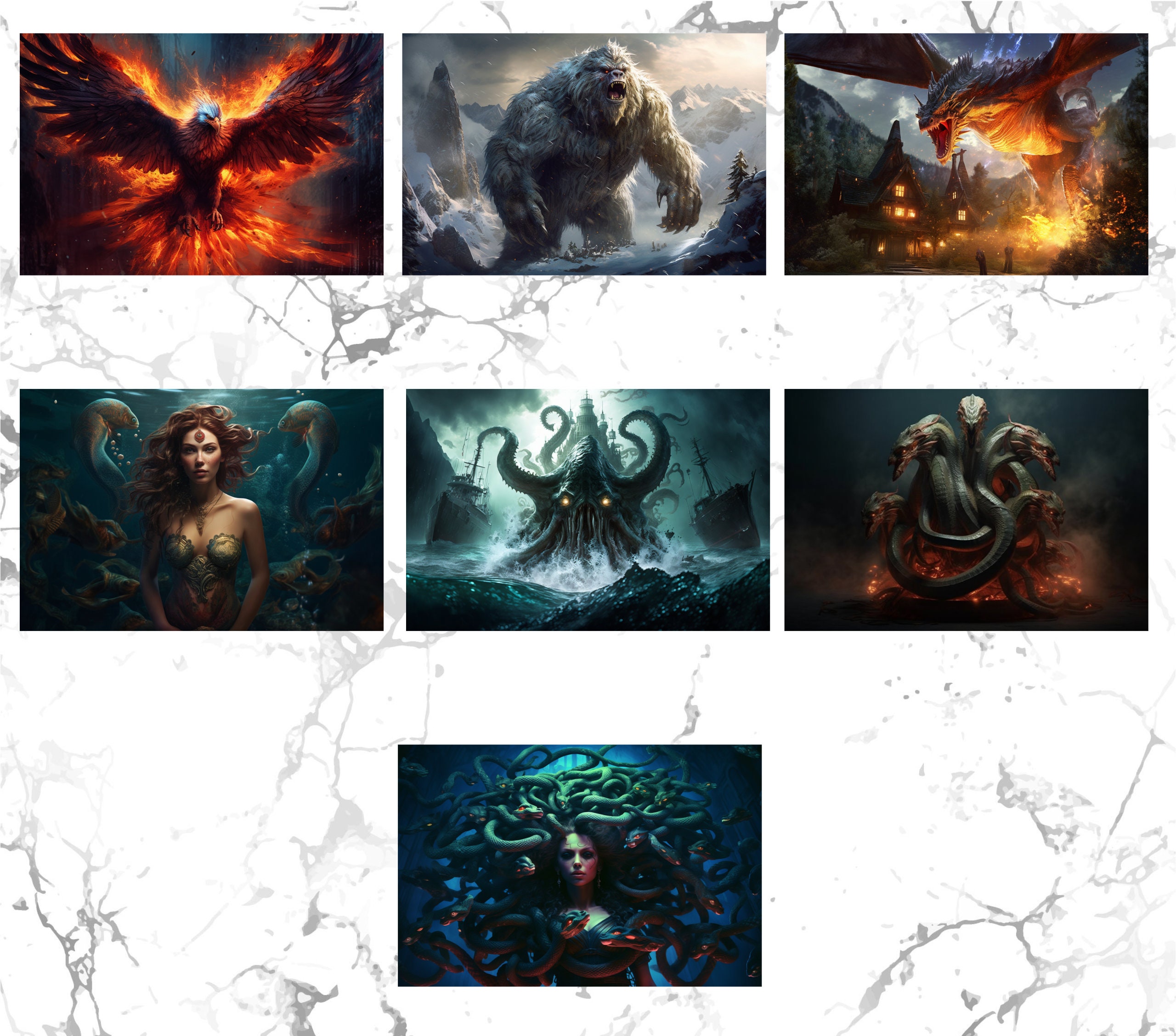 Mythical Creatures Collection Digital Art, Wall Decor, Instant Download, Bundle of 25 High ...