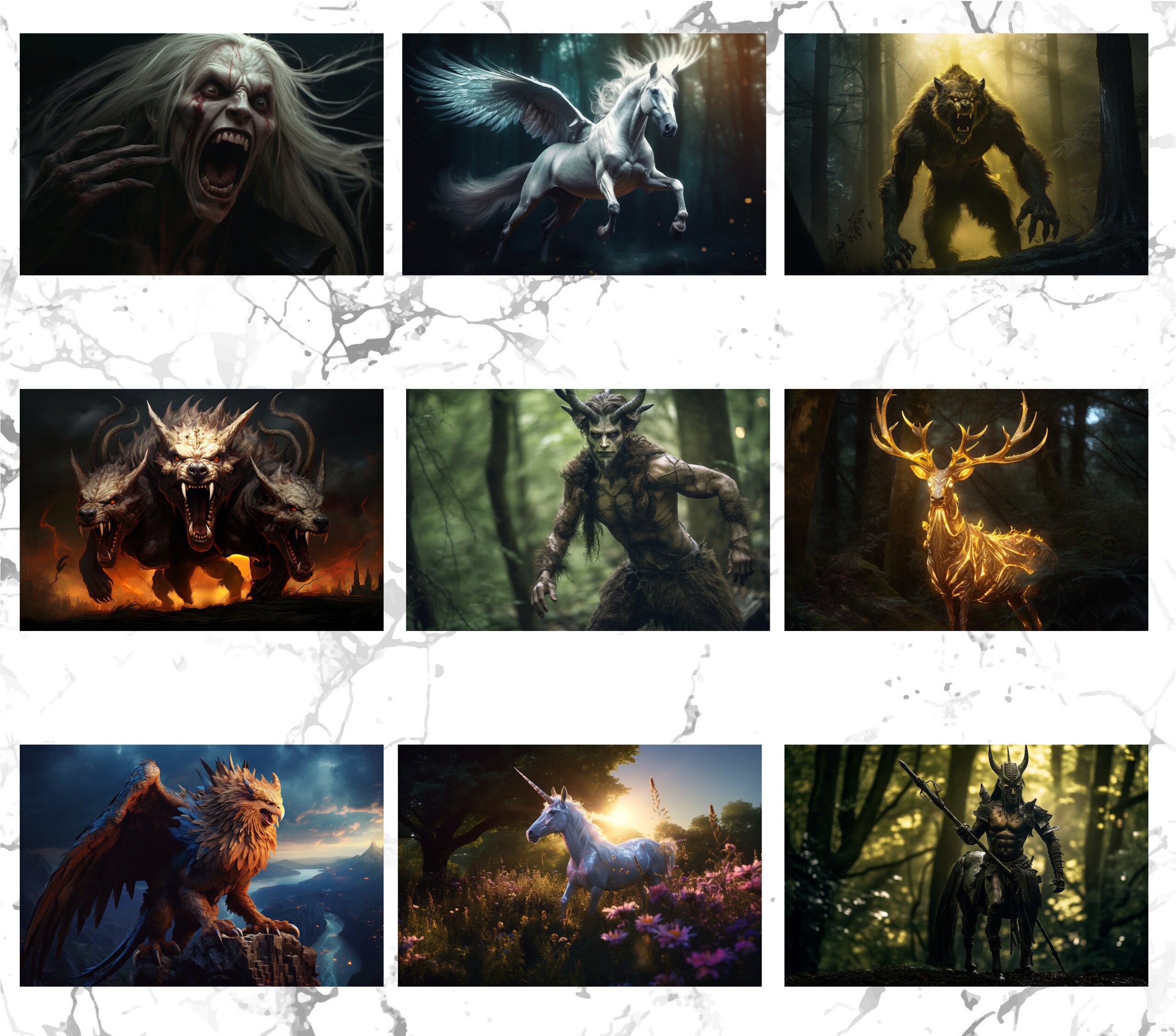 Mythical Creatures Collection Digital Art, Wall Decor, Instant Download, Bundle of 25 High ...
